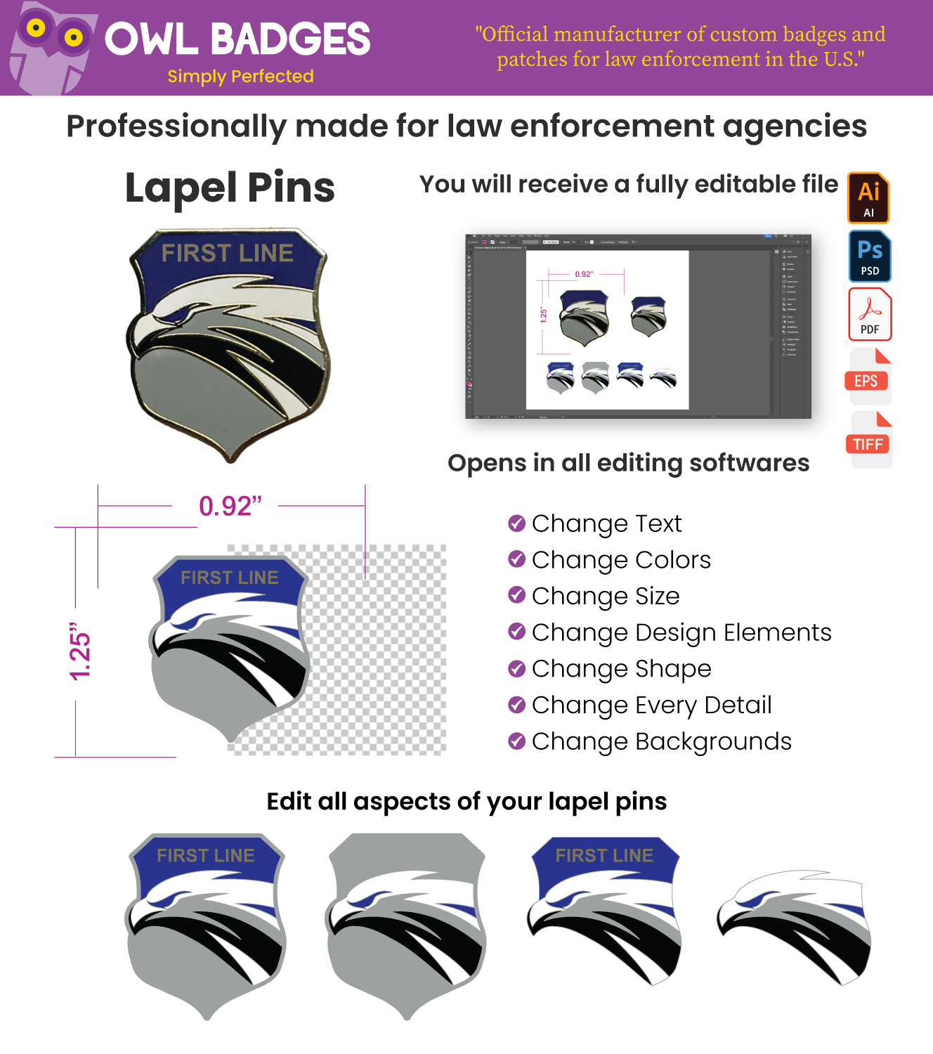 Digital Art File Lapel Pins – Owl Badges